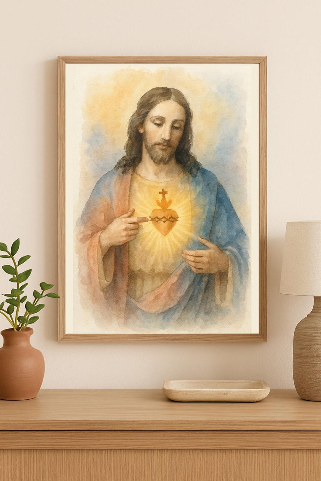Sacred Heart of Jesus Digital Wall Art, Catholic Watercolor Printable ...