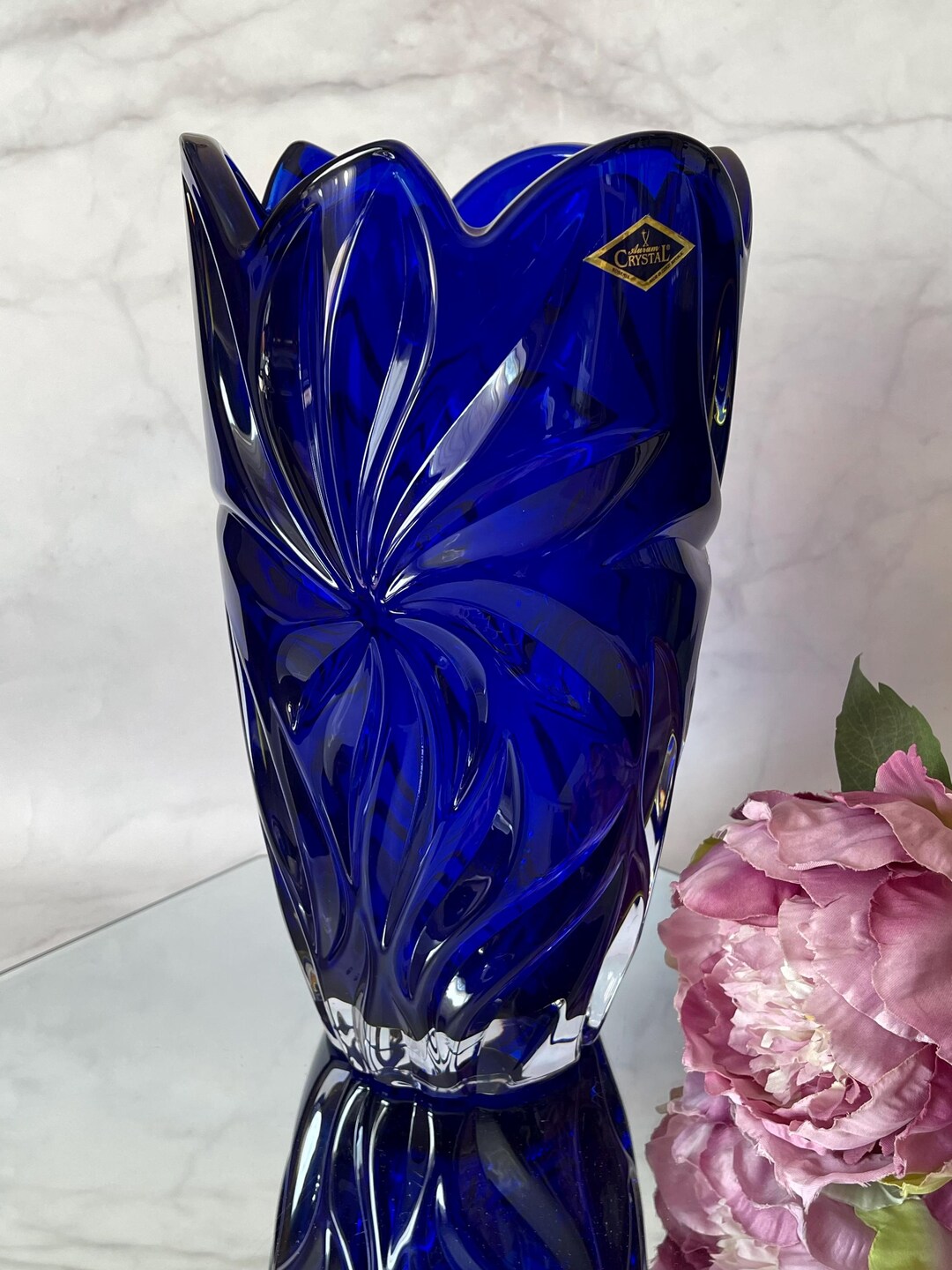 Vase. Crystal Vase. Deep Blue Vase 11 In. Bohemia Crystal Vase. Home ...