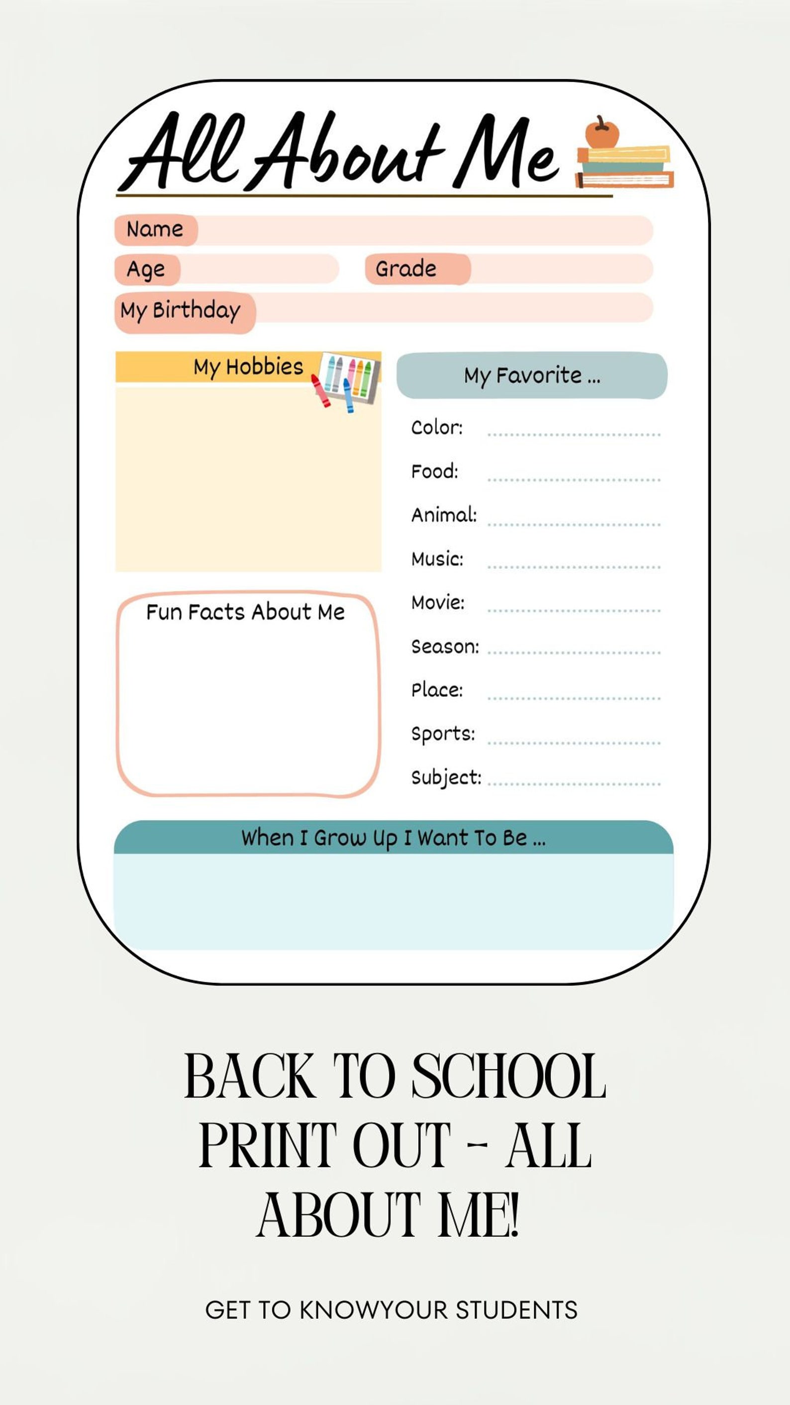 All About Me Back to School First Day Print Out PDF - Etsy