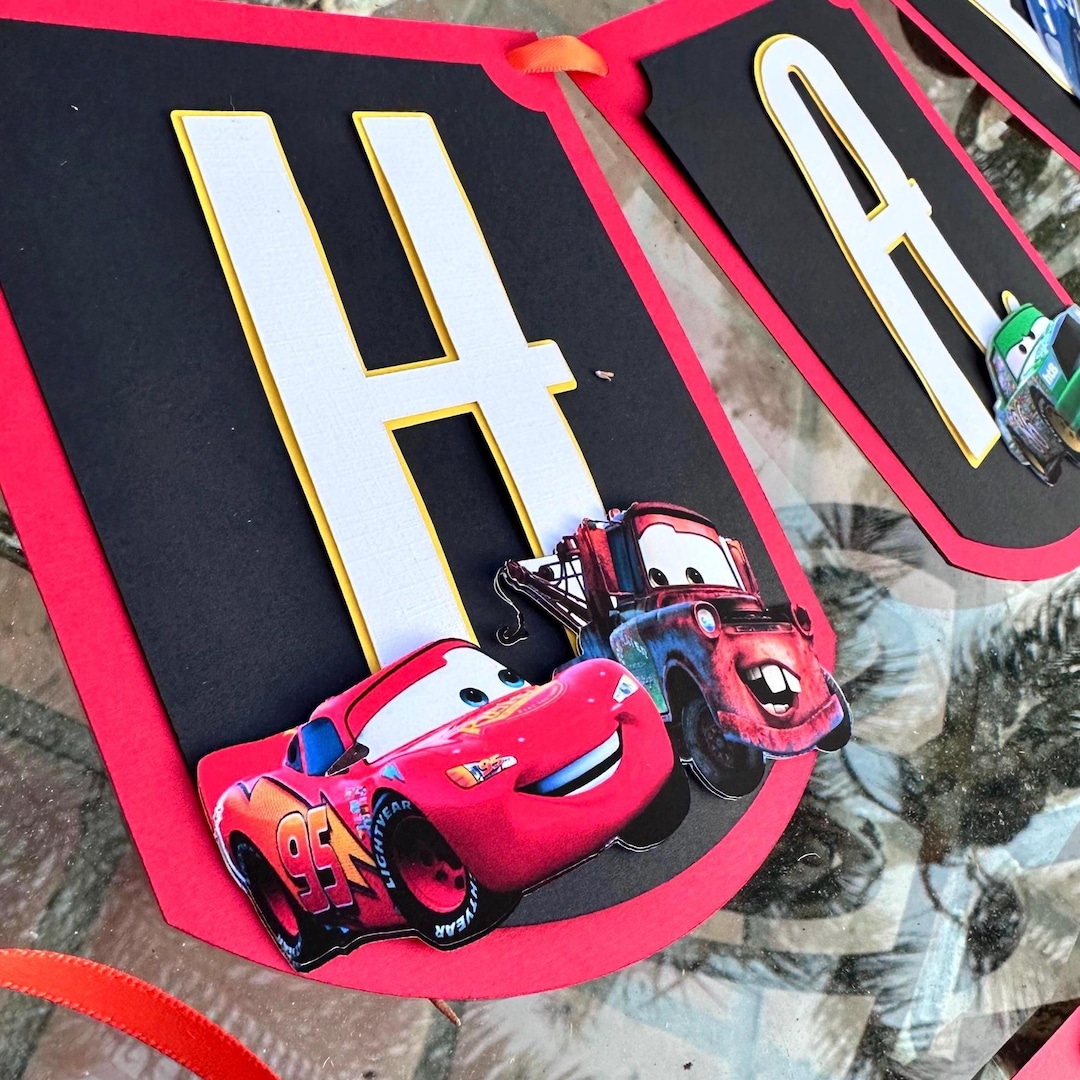 3D Car Inspired Birthday Banner, Mcqueen Banner, Tow-mater, Happy ...
