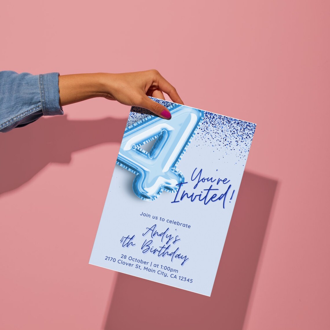Blue Balloon Printable Party Invitation Template 4 Birthday Invitation ...