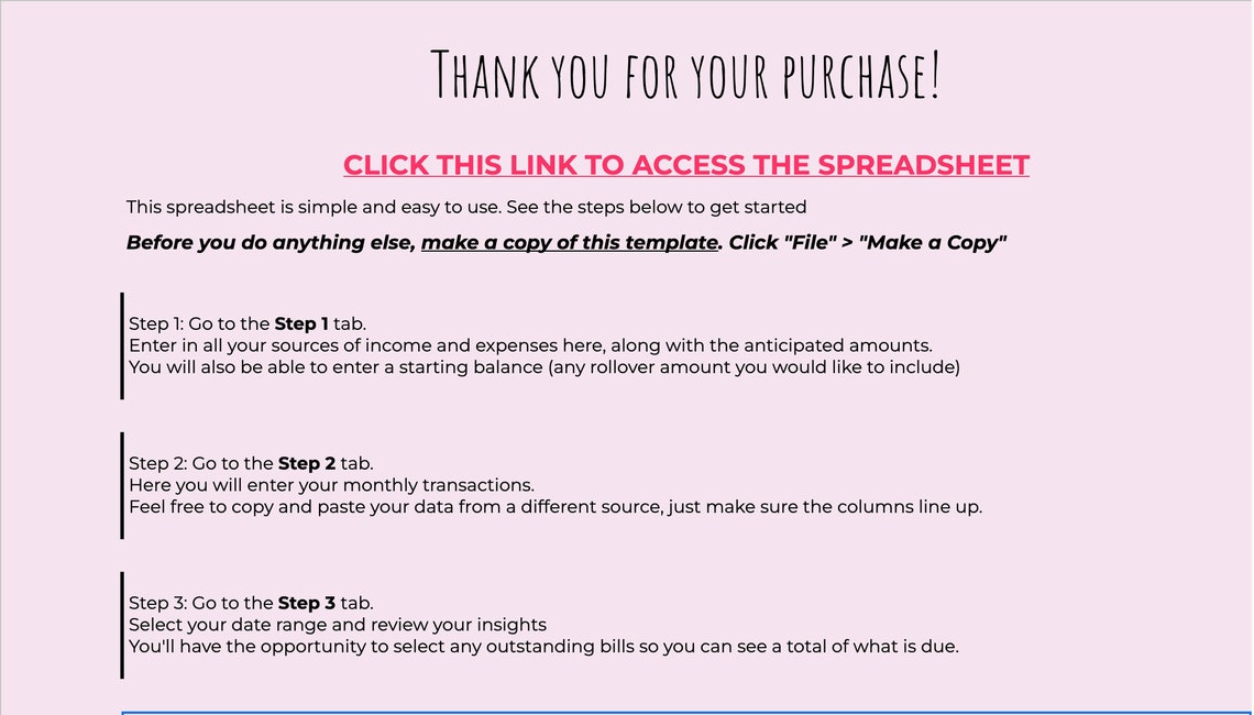 PINK Simple Google Sheets Budget Planner, Monthly Budget Spreadsheet ...