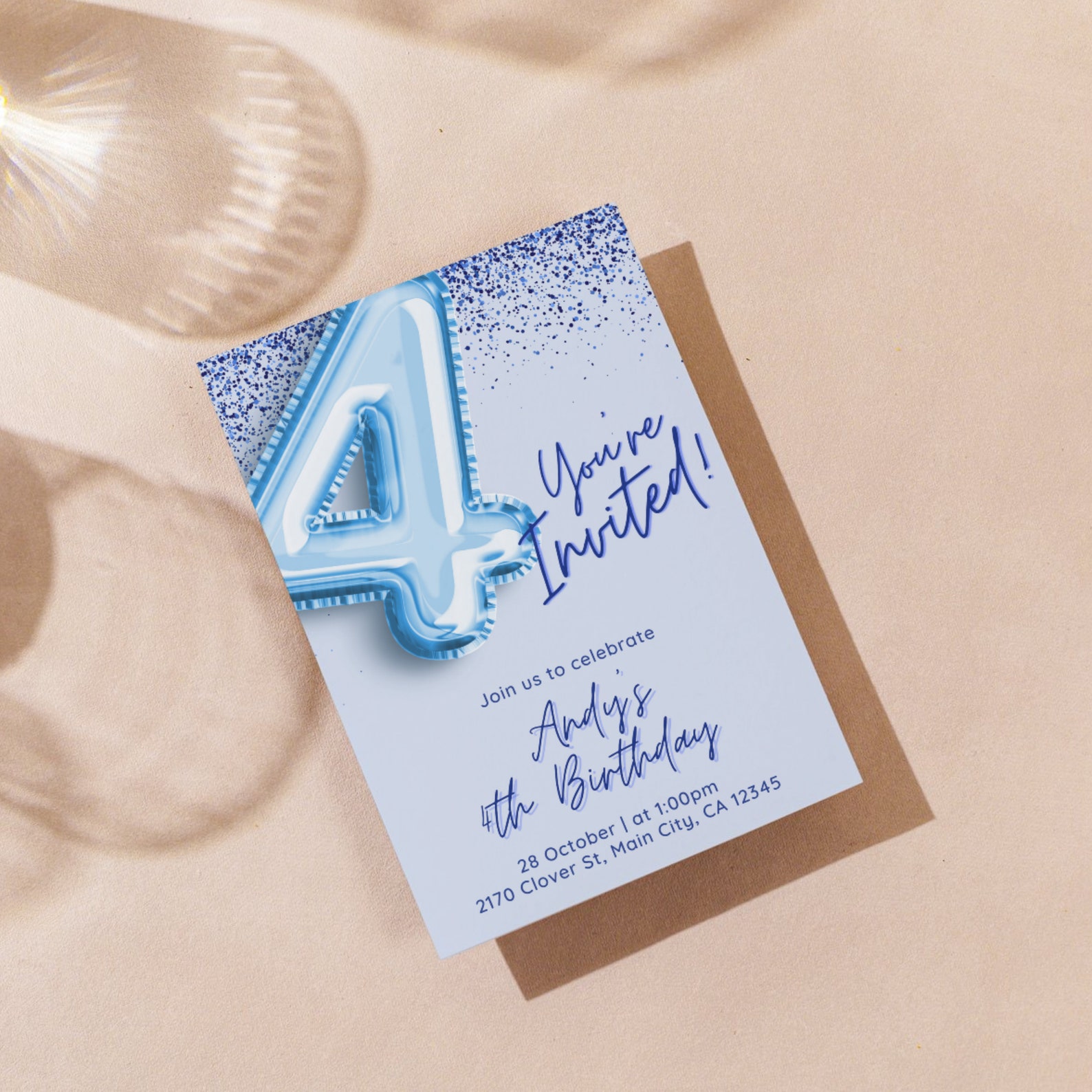 Blue Balloon Printable Party Invitation Template 4 Birthday Invitation ...