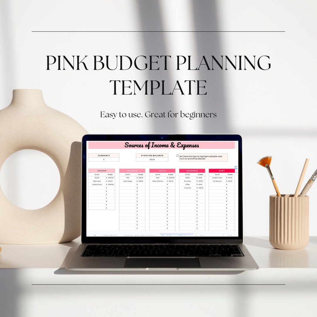 PINK Simple Google Sheets Budget Planner, Monthly Budget Spreadsheet ...