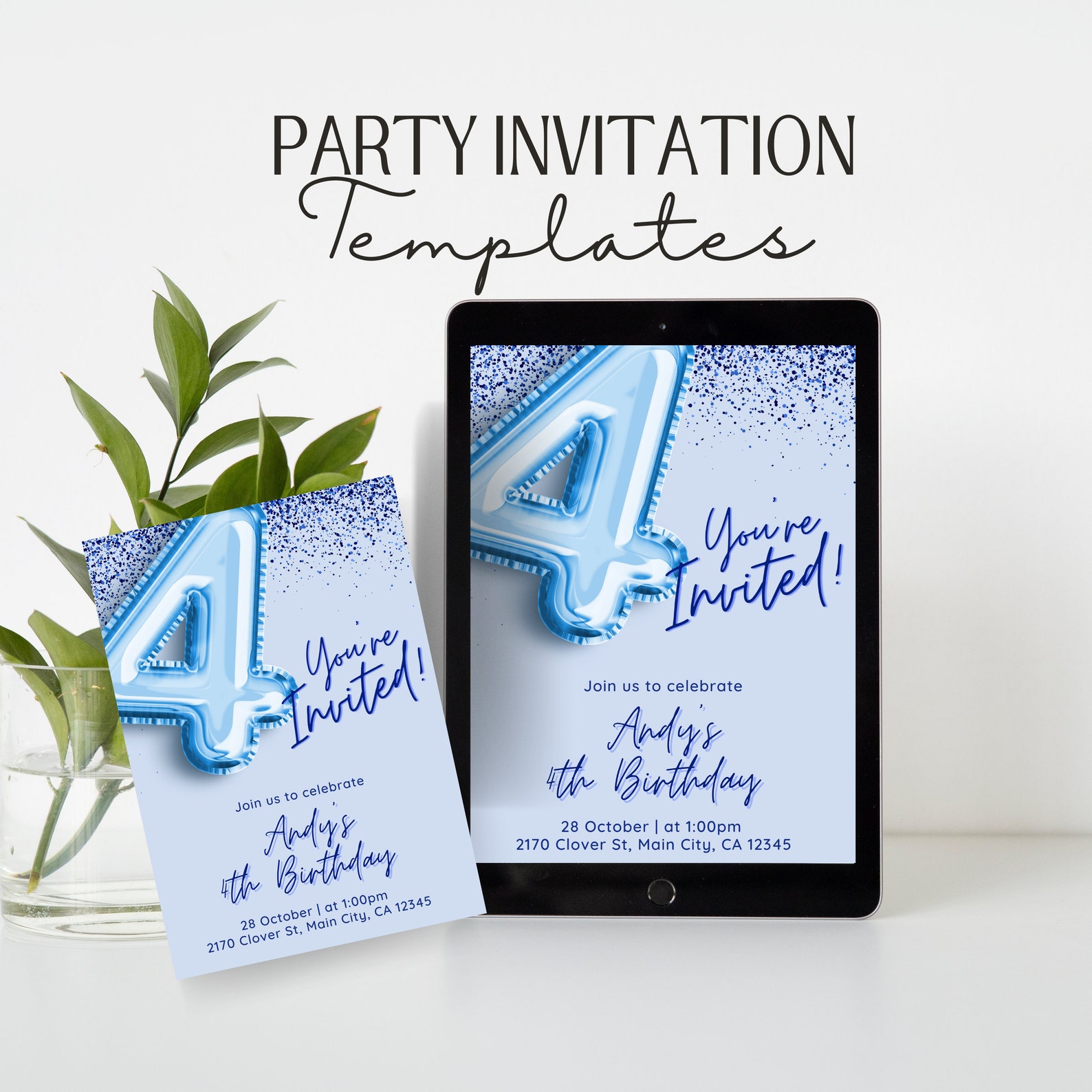 Blue Balloon Printable Party Invitation Template 4 Birthday Invitation ...
