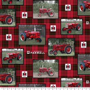 Official Licensed Farmall Tractor & Plaid Cotton Quilting Fabrics ...