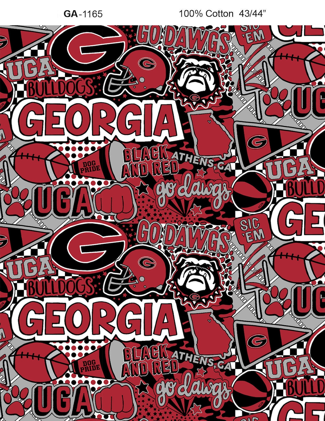 Official Licensed University of Georgia Cotton Quilting Fabrics-georgia ...
