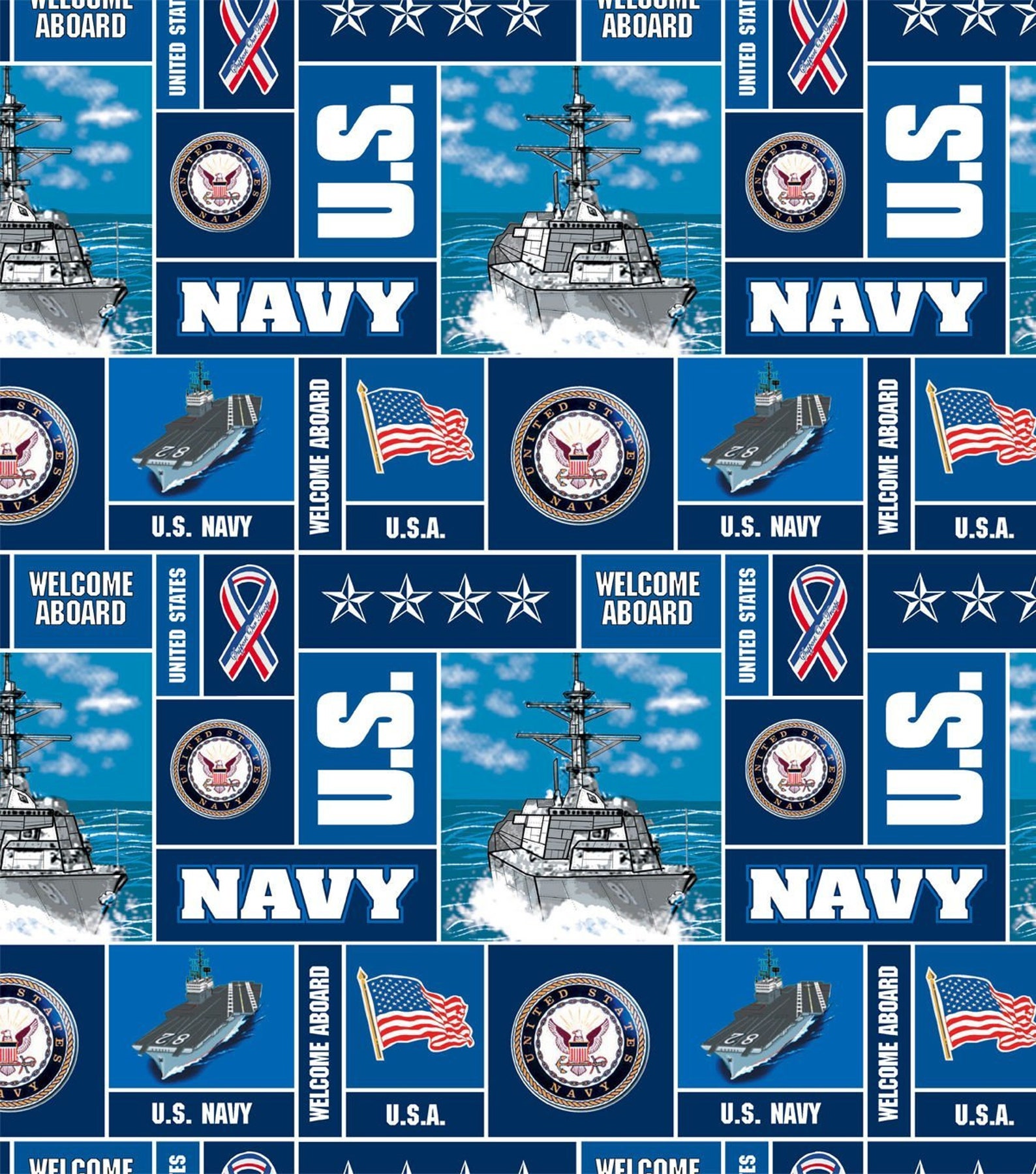 Official Licensed Military US Navy Fleece Fabric- US Navy Geometric ...
