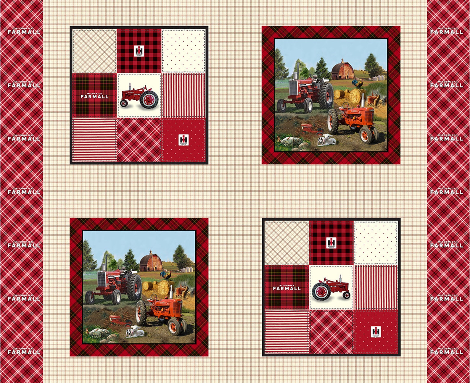 Official Licensed Farmall Tractor & Plaid Cotton Quilting Fabrics ...