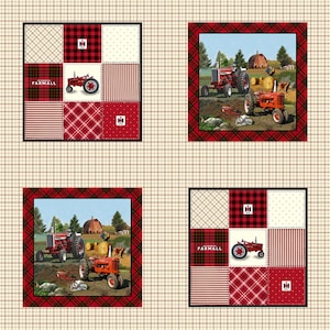 Official Licensed Farmall Tractor & Plaid Cotton Quilting Fabrics ...