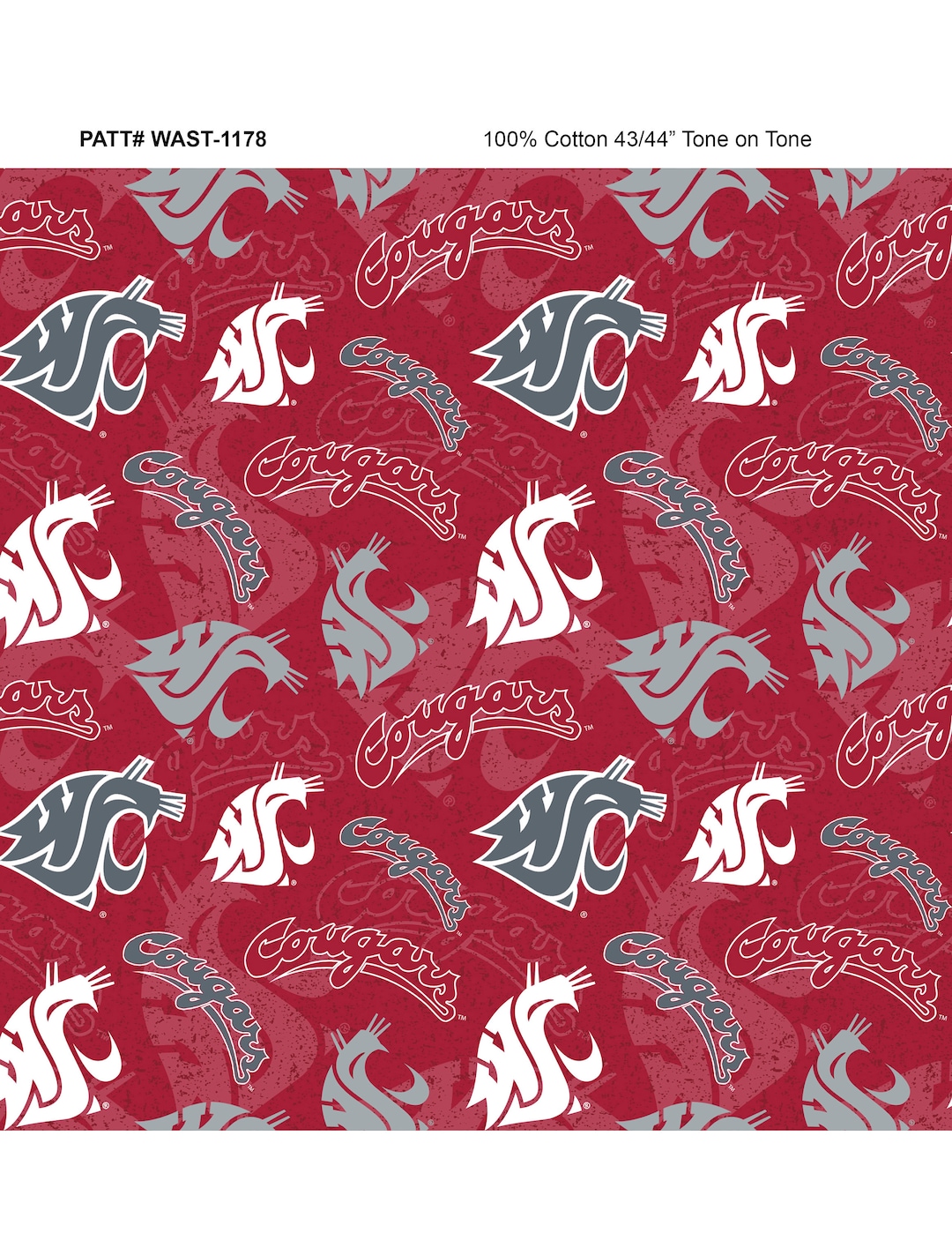 Official Licensed Washington State University Cotton Quilting Fabrics ...