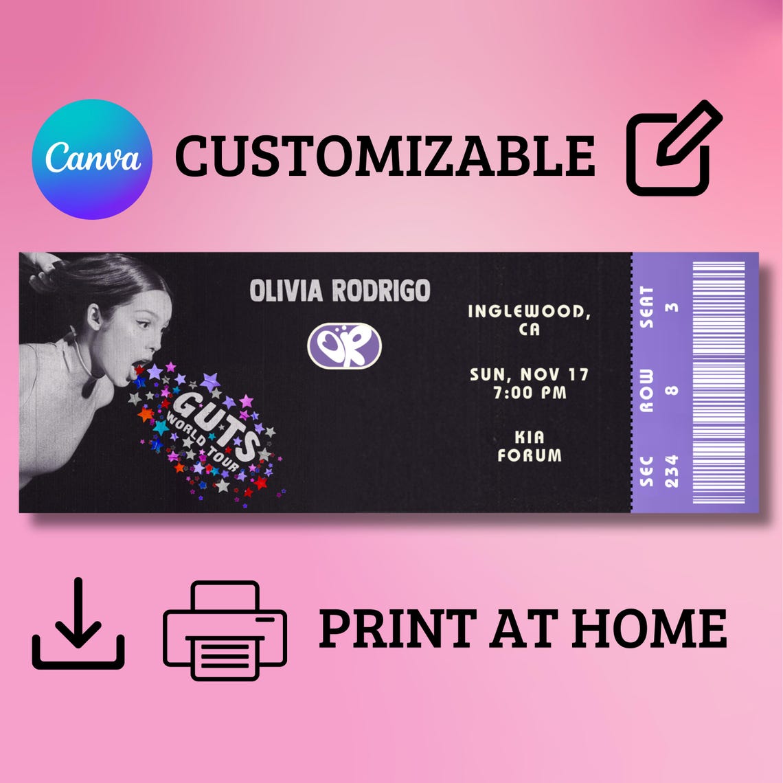 Olivia Rodrigo GUTS World Tour Concert Ticket Customizable [download ...