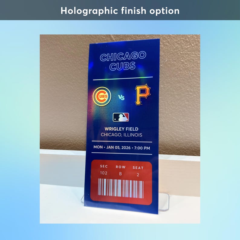 Physical Baseball Game Ticket (custom) | Holographic | Personalized ...