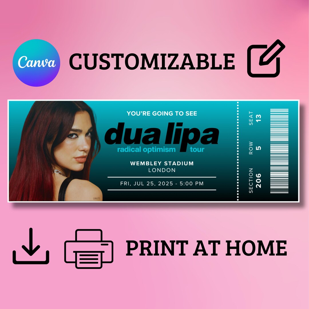 Dua Lipa Ticket radical Optimism Tour download Concert Customizable ...