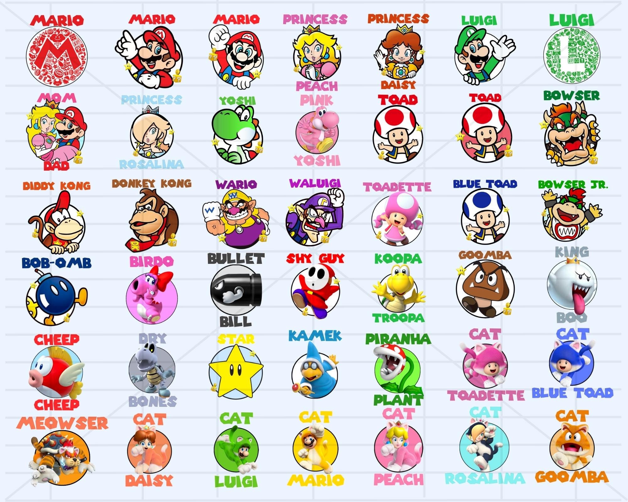 Super Mario Characters PNG Bundle,super Mario Birthday Party Bundle ...