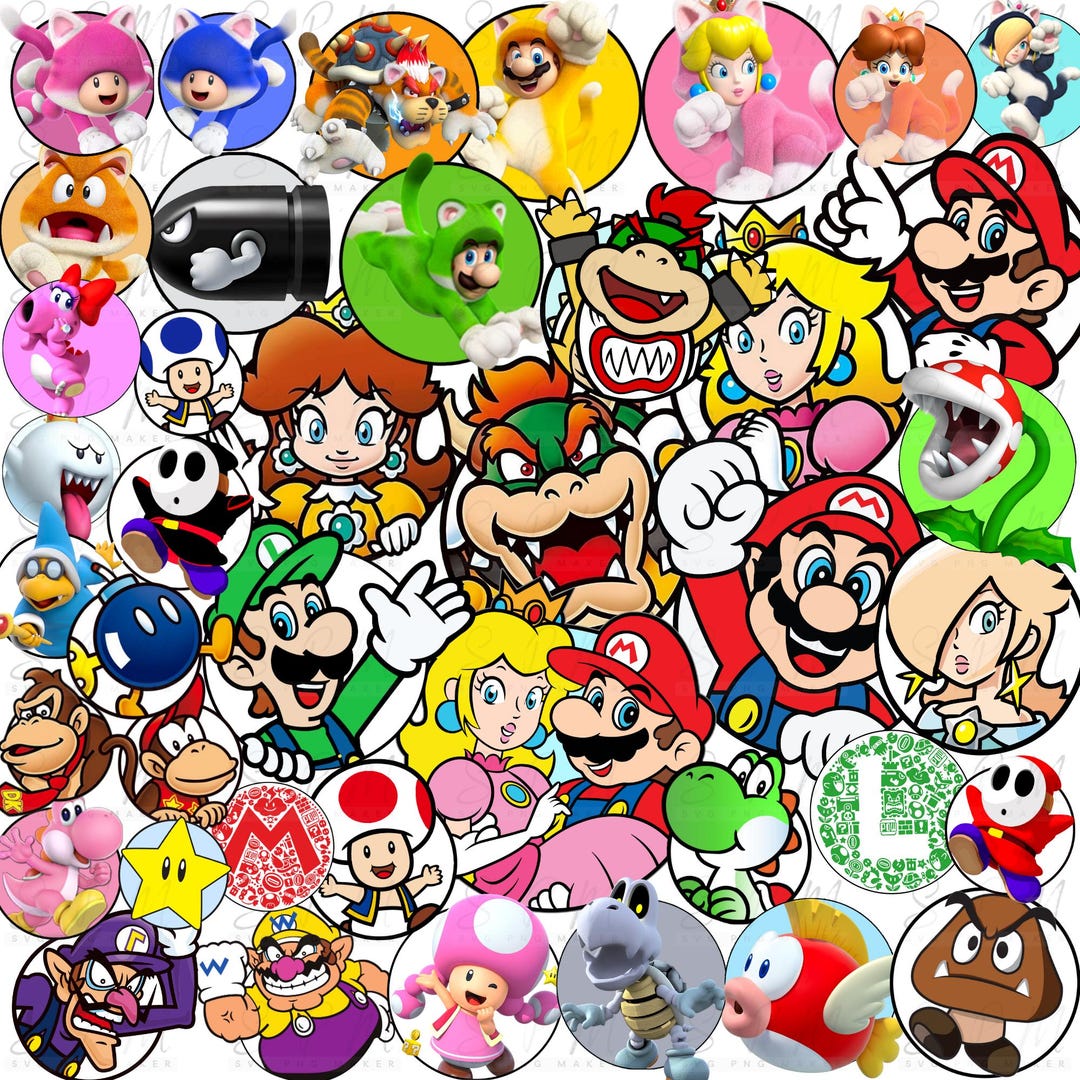 Super Mario Characters Circle Logo Png Bundle,super Mario Birthday ...
