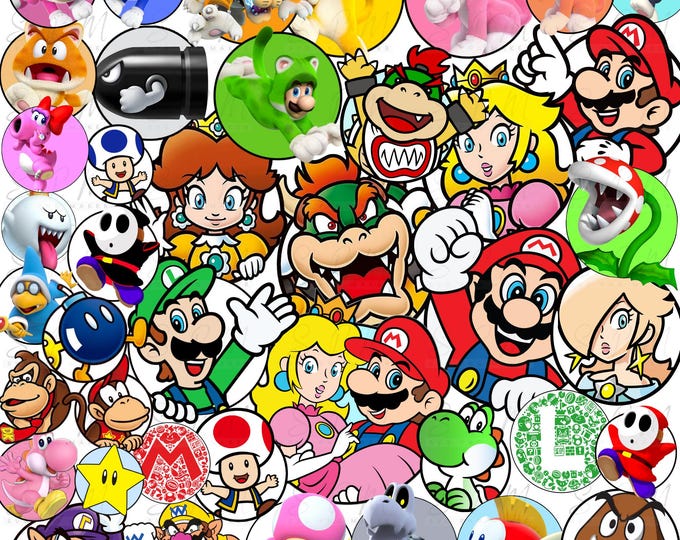 Super Mario Characters Circle Logo Png Bundle,super Mario Birthday ...