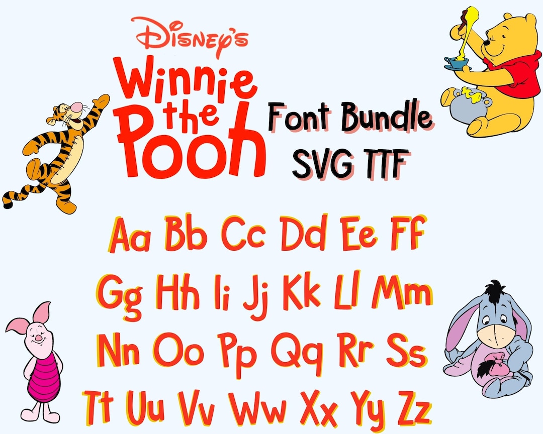 Winnie the Pooh SVG TTF Bundle,personalized Winnie the Pooh Alphabet ...