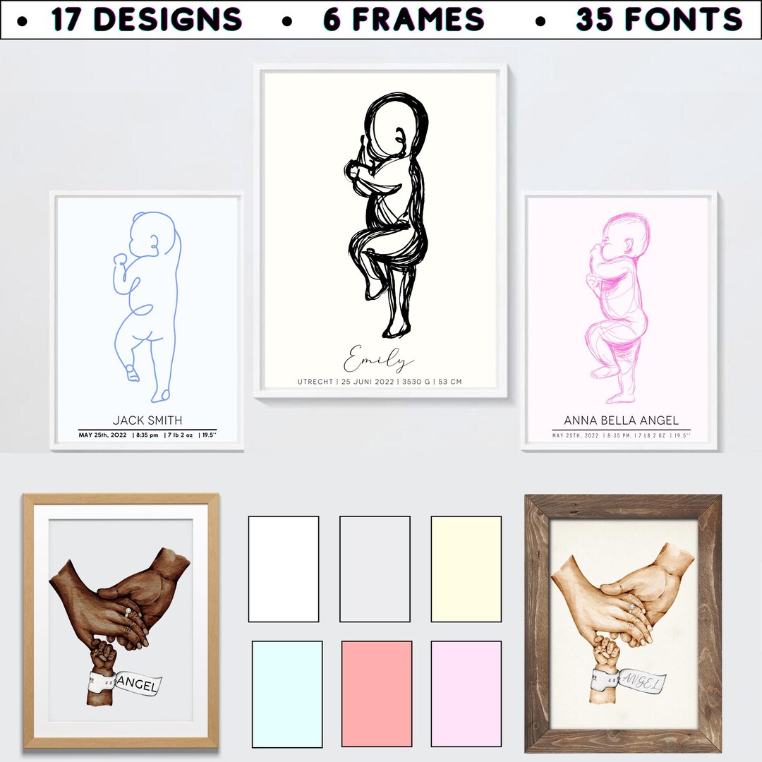 DIY Birth Poster Bundle Png Font Files,custom Newborn Baby to Scale ...