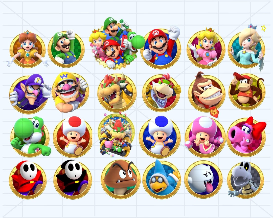 Super Mario Golden Circle Characters PNG Bundle,super Mario Birthday ...