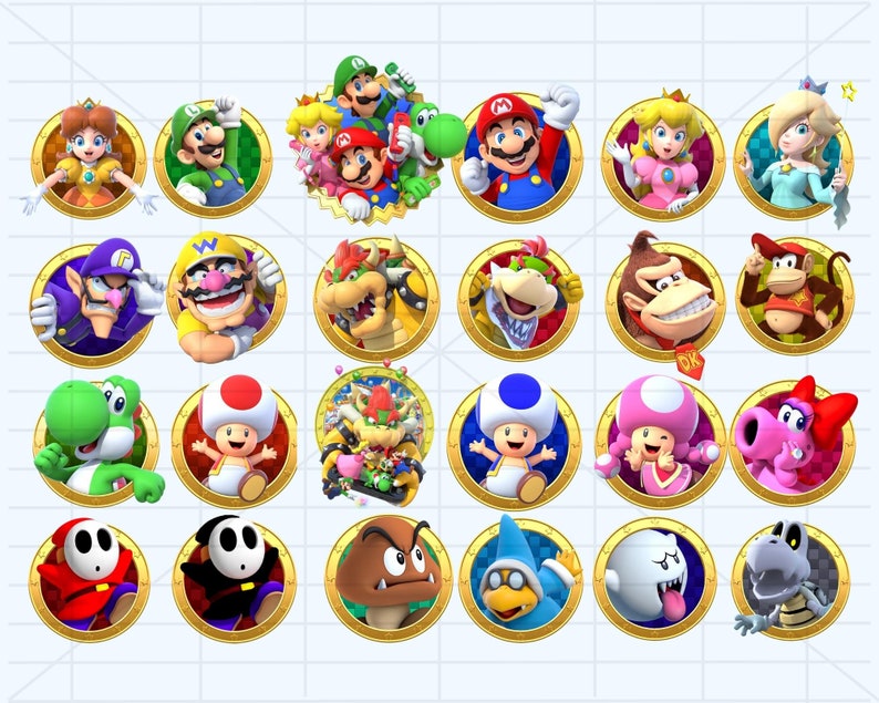 Super Mario Golden Circle Characters PNG Bundle,super Mario Birthday ...