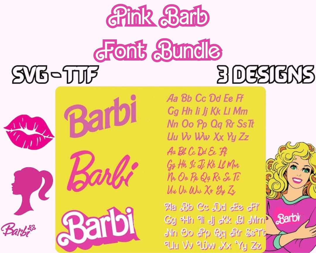 Pacote de fontes Barbi SVG TTF, Design de fonte Pink Logo 3 Svg, Pink ...