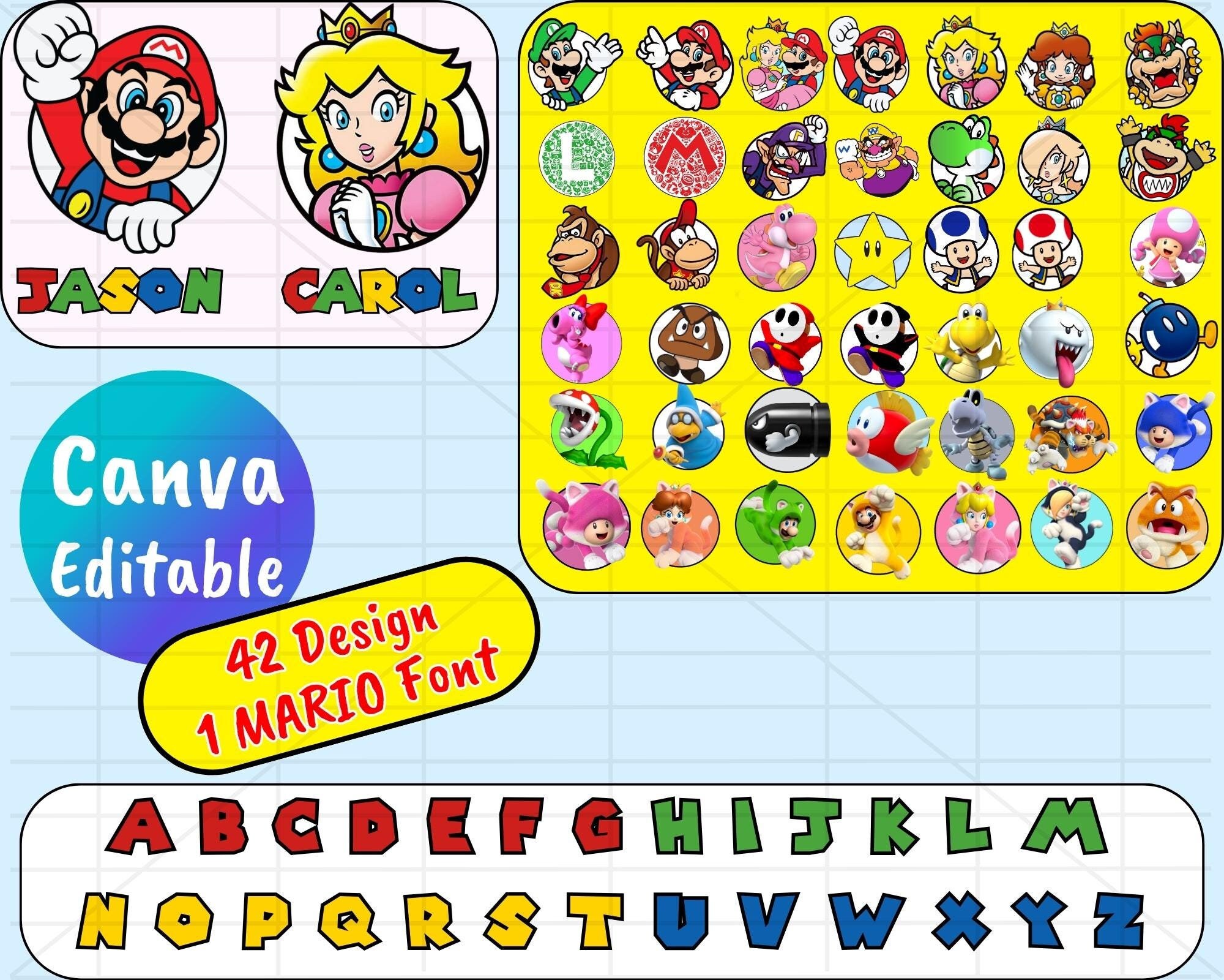 Editable Canva Template Super Mario Characters PNG Bundle,personalized ...
