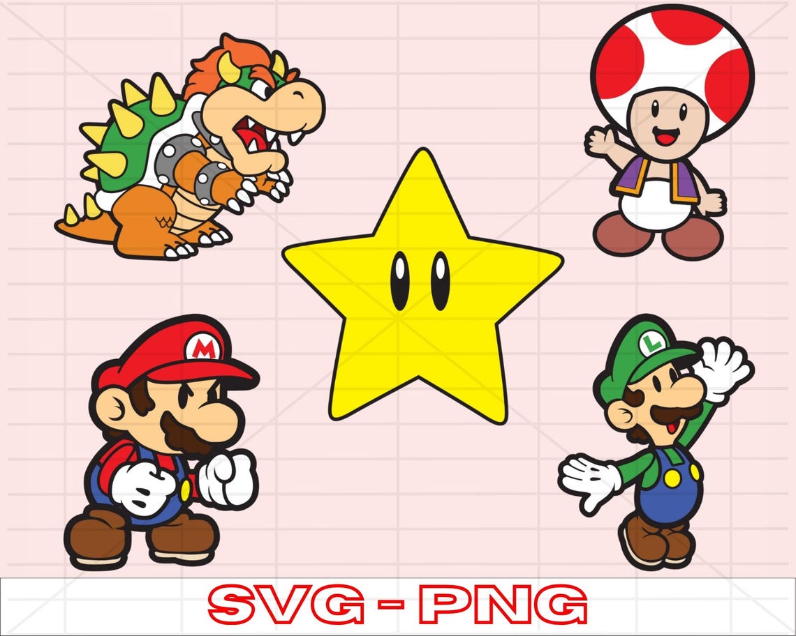 Super Mario Family SVG PNG Bundle,super Mario Birthday Party Bundle ...
