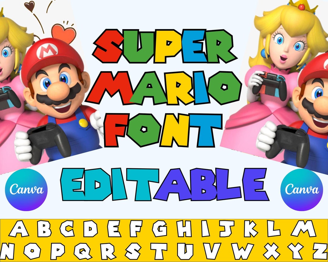 Super Mario Font Canva Editable,personalized Mario Alphabet,super Mario ...
