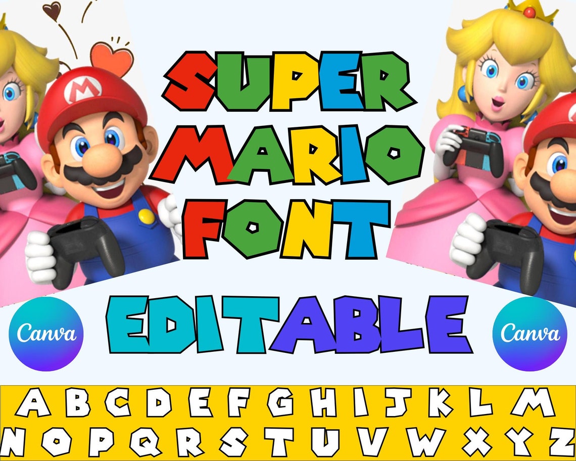 Super Mario Font Canva Editable,personalized Mario Alphabet,super Mario ...
