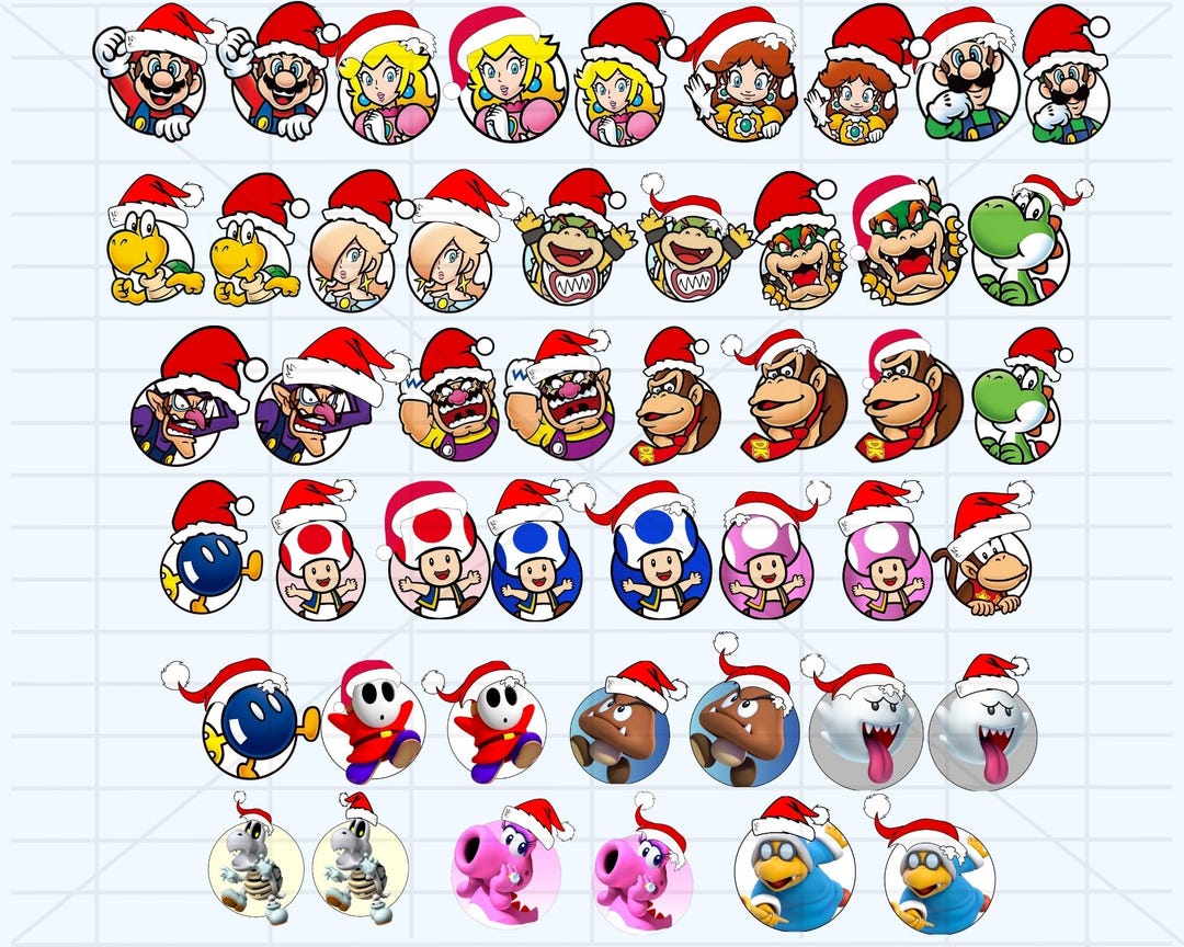 Super Mario Characters Christmas 2025 PNG Bundle,super Mario Happy New ...