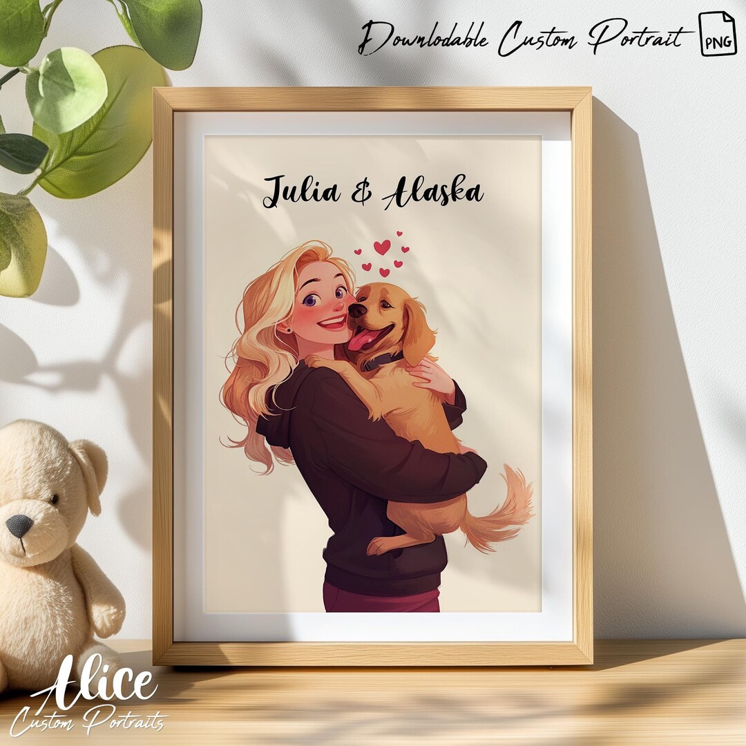 Dog & Owner Portrait : Personalized Pet Illustration Custom Portrait ...