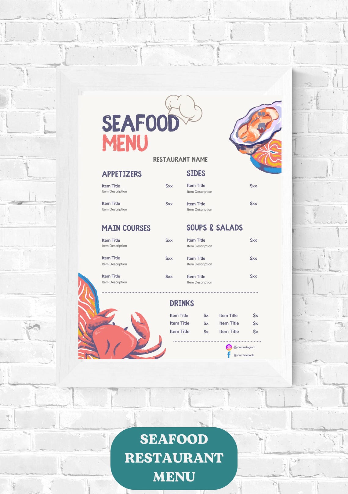 Ocean's Bounty Elegant Seafood Restaurant Menu Template - Etsy