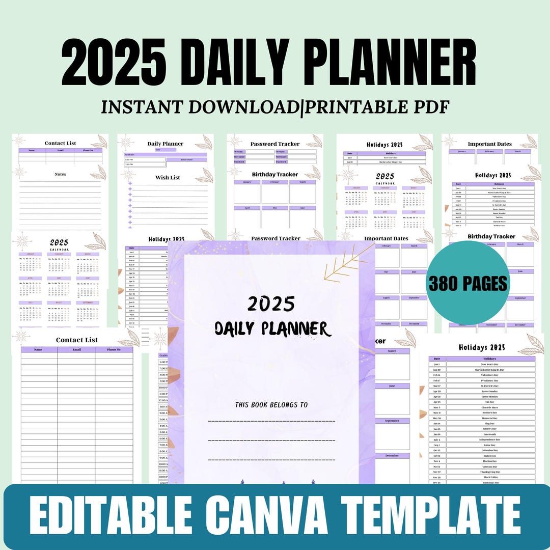 Editable 2025 Daily Planner for Canva,2025 Boho Calendar Printable,2025 ...