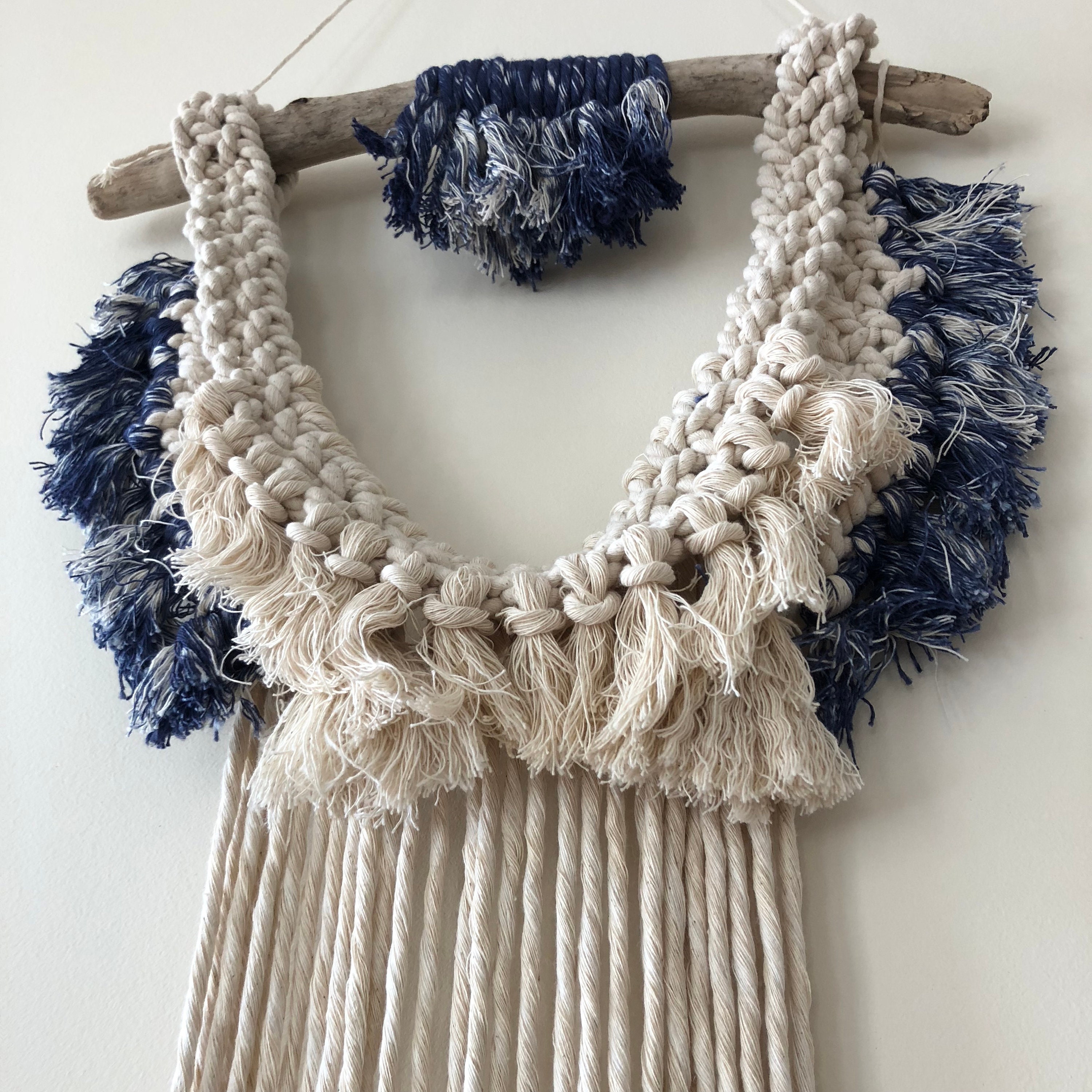 Original and Unique Design . Wall hanging macrame, white and indigo ...