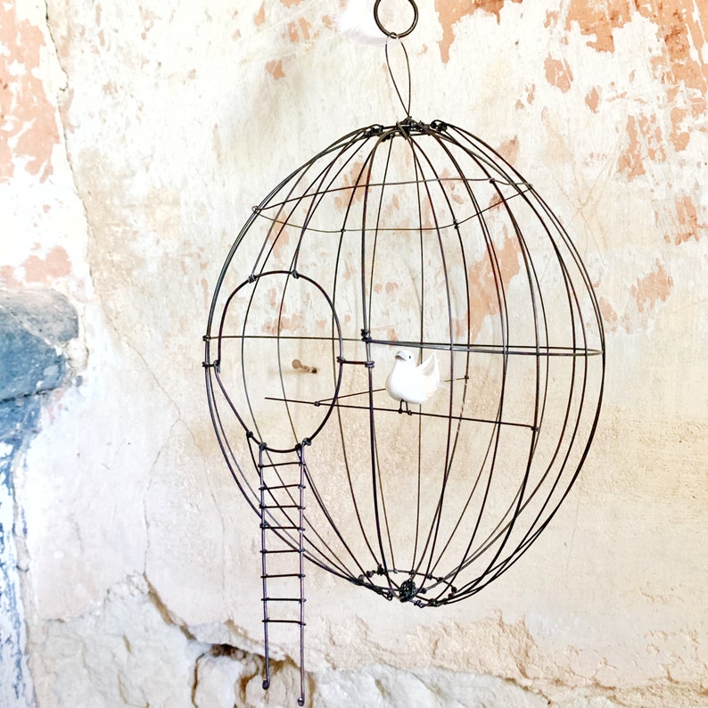 Wire Bird Cage Wire Cage Round Cage Unique Piece Handmade - Etsy