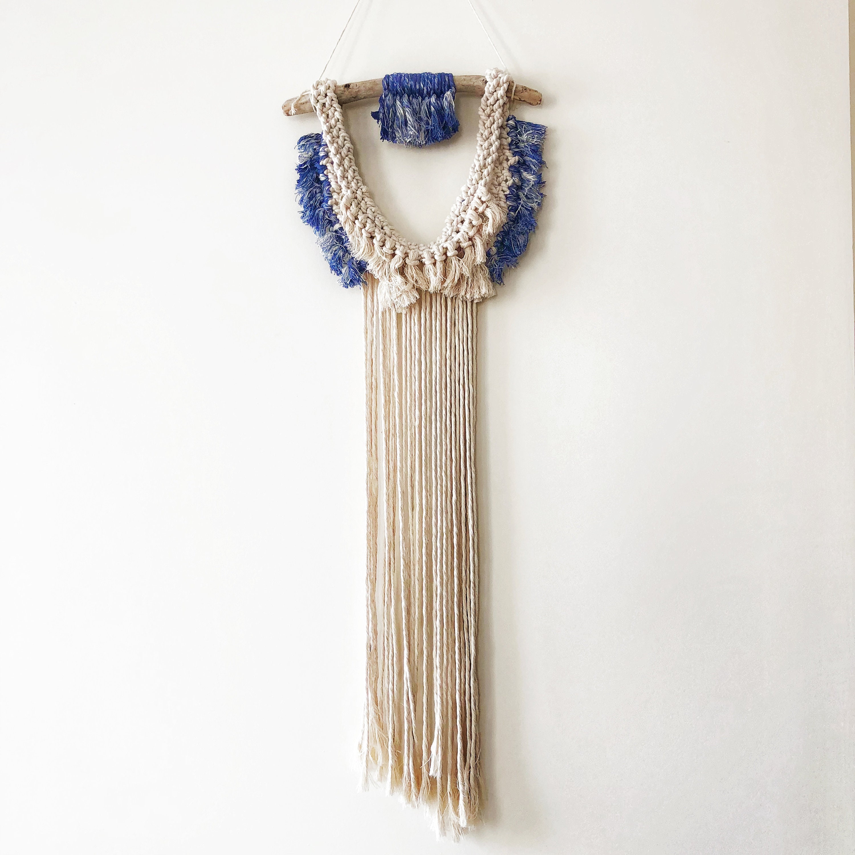 Original and Unique Design . Wall hanging macrame, white and indigo ...