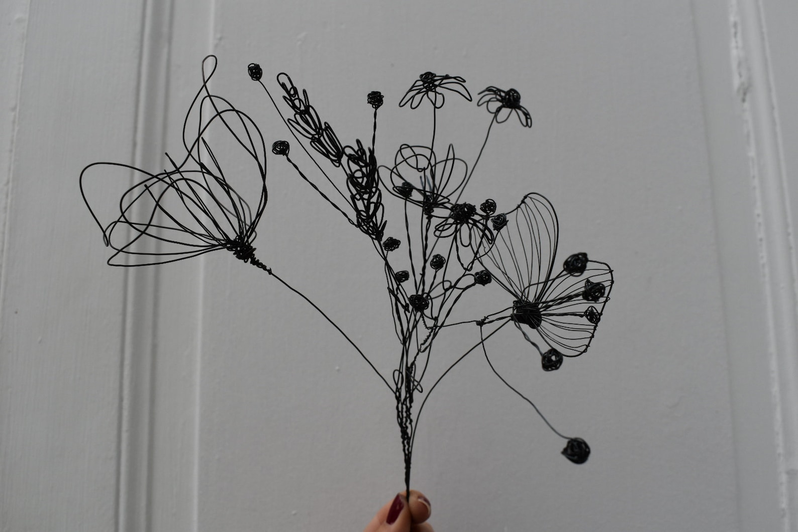 Handmade 3D Wire Flowers Bouquet, Set of 5 Stems, Minimal Vase or Wall ...