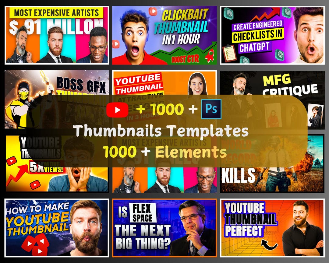 1000 Editable PSD Thumbnail Templates & 1000elements Social Media ...