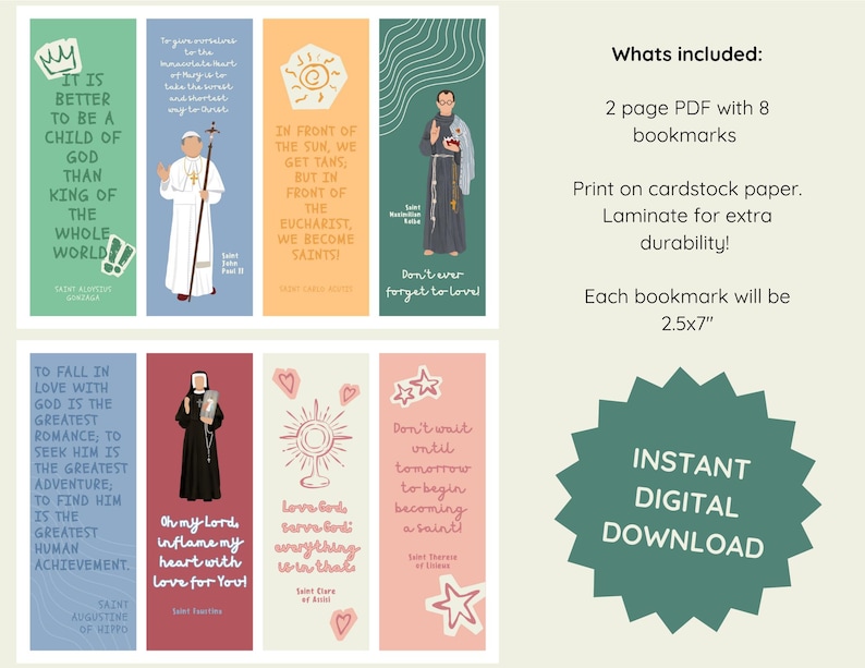 Printable Catholic Bookmark, Saint Bookmark Printable, First ...