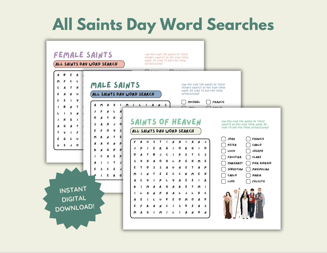 All Saints Day Word Search for Kids, All Saints Day Game Activity, Kids ...
