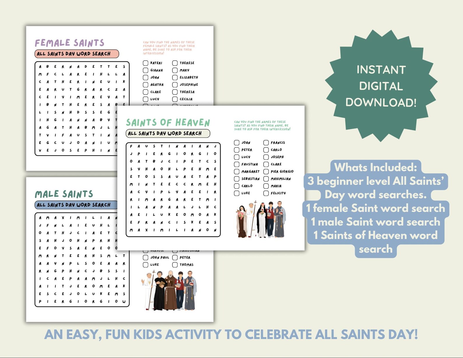 All Saints Day Word Search for Kids, All Saints Day Game Activity, Kids ...