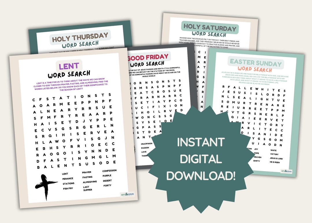 Lent and Holy Week Word Search Pack for Kids, Good Friday Holy Thursday ...