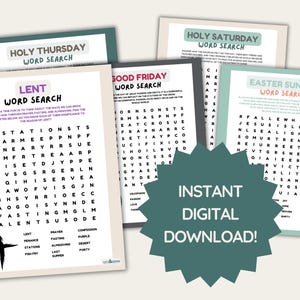 Lent and Holy Week Word Search Pack for Kids, Good Friday Holy Thursday ...
