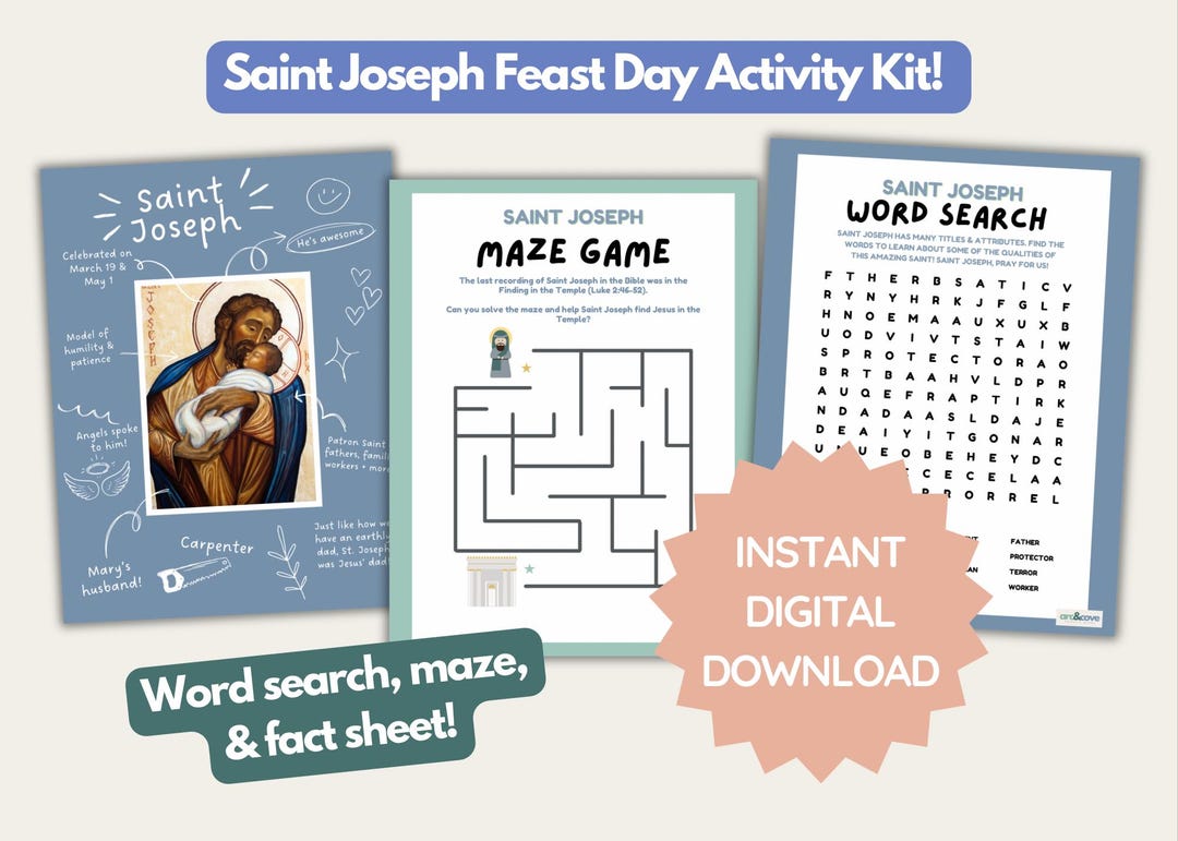 Saint Joseph Feast Day Activity and Word Search for Kids, St Joseph ...