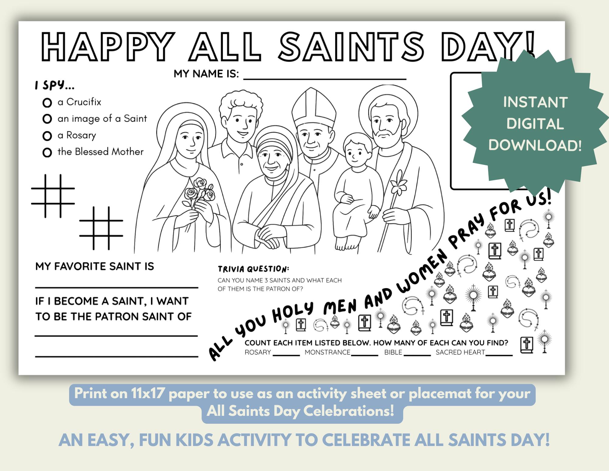 All Saints Day Activity Placemat, Saint Party Decor, Catholic All ...
