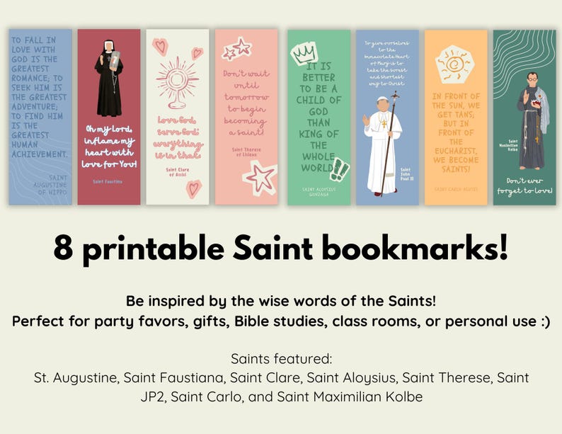 Printable Catholic Bookmark, Saint Bookmark Printable, First ...