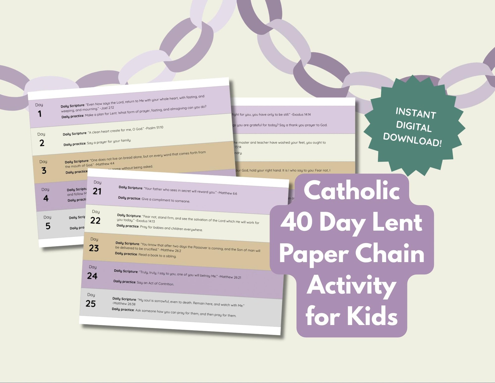 40 Days of Lent Paper Chain Activity for Catholics, Catholic Kids Lent ...