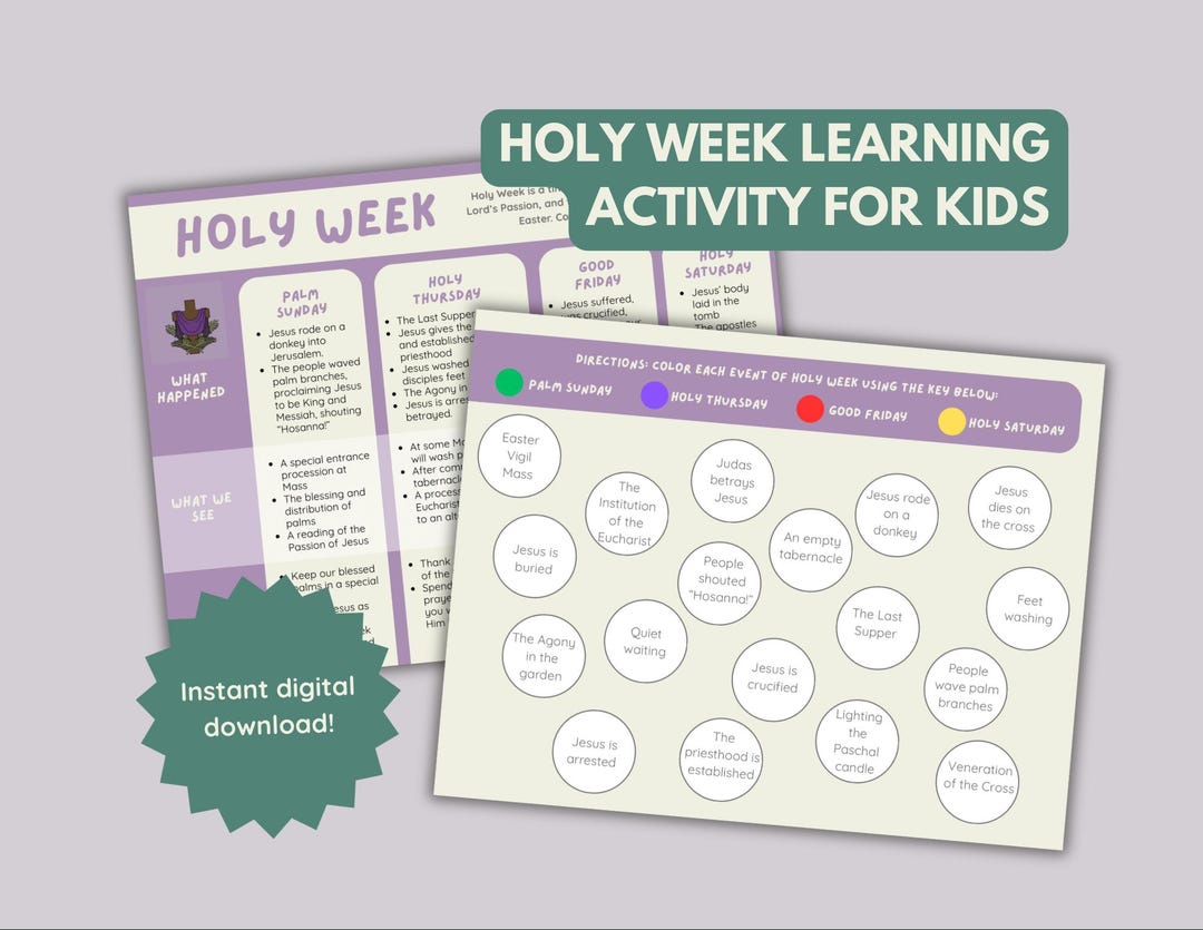 Kids Holy Week Infographic and Activity Worksheet, Catholic Holy Week ...