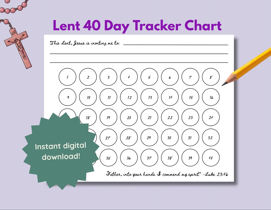 40 Days of Lent Tracker Chart, Activity for Catholics, Prayer Fasting ...